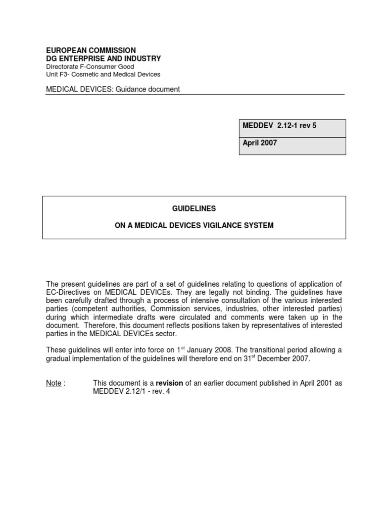 Meddev Vigilance System 2 12 1-Rev 5-2007 | PDF | Medical Device ...