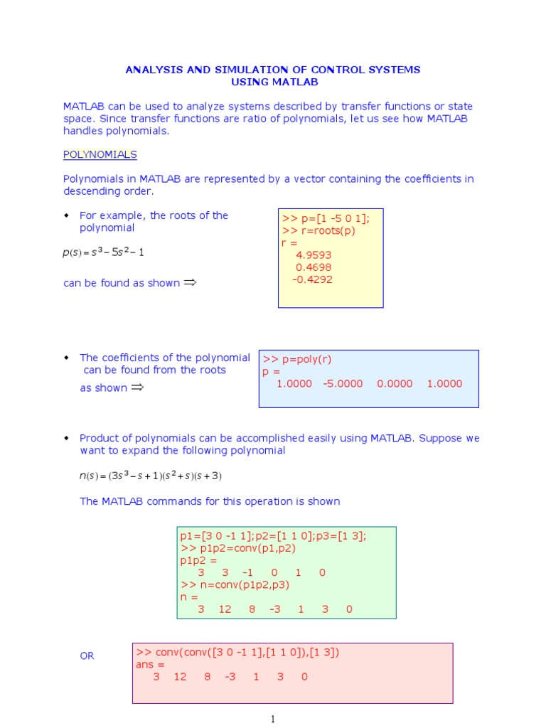Analysis and Simulation of Control Systems Using Matlab: S + 1) (S + S ...