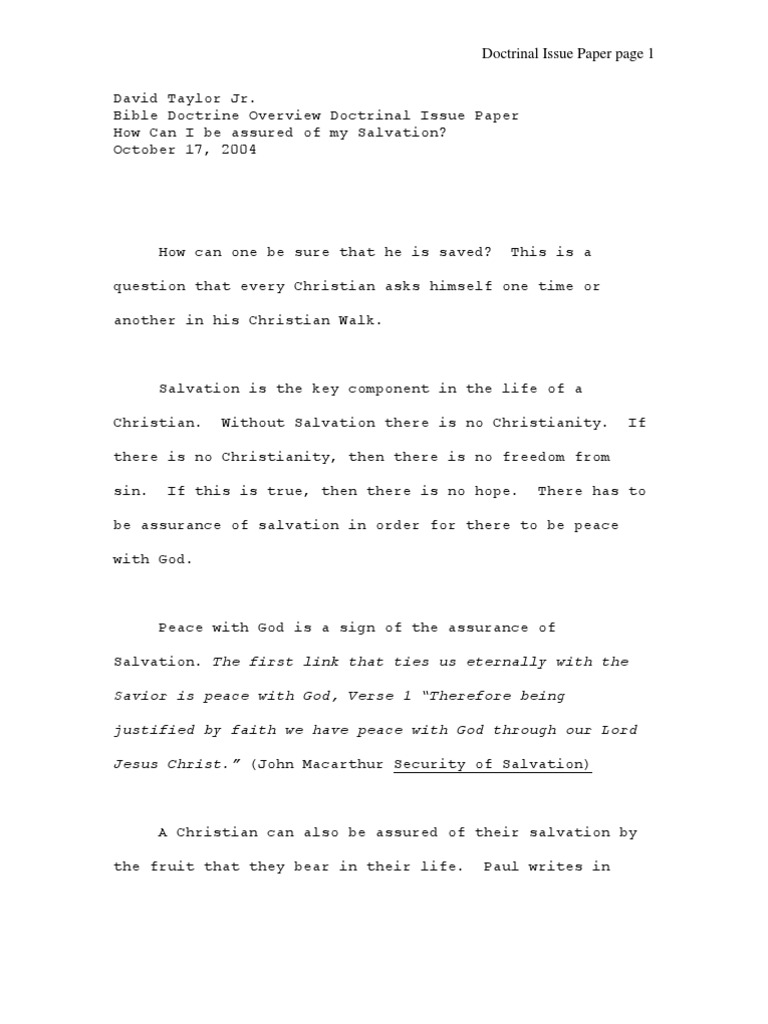 Doctrinal Issue Paper | PDF | Perseverance Of The Saints | Assurance ...