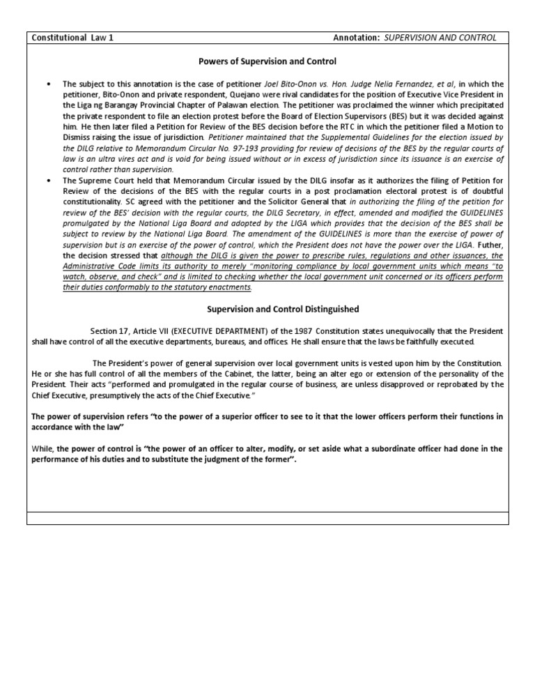 Powers of Supervision and Control in PH | PDF | Presidents Of The ...