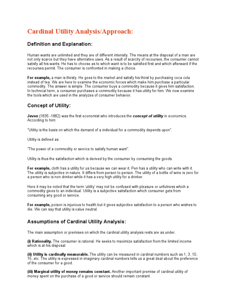 Cardinal Utility Analysis Explained | PDF | Utility | Marginal Utility