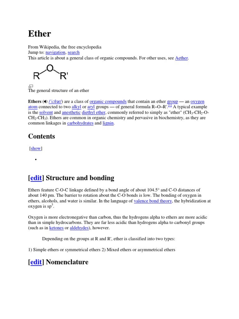 Understanding Ether Structures and Properties | PDF
