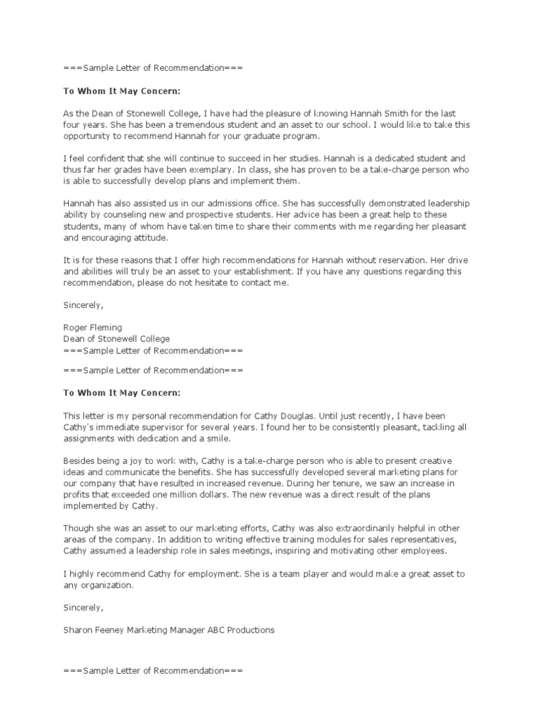 Sample Letter of Recommendation | PDF | Graduate School | Leadership