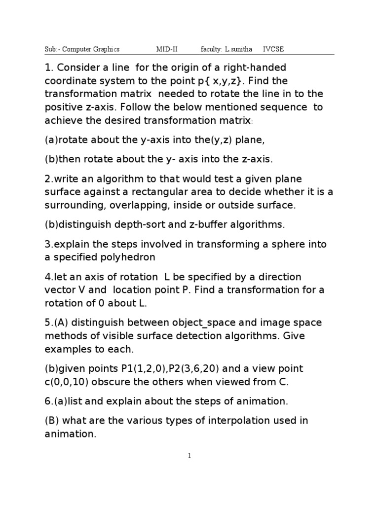 CG Questions | PDF | Cartesian Coordinate System | Computer Graphics