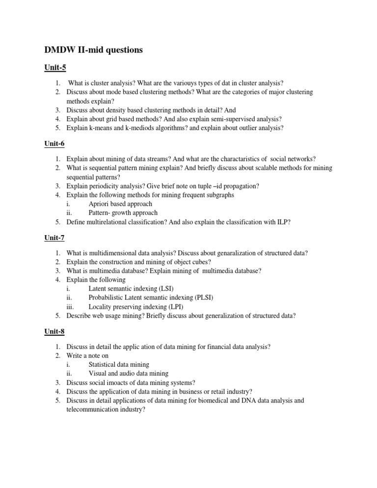 DMDW II-mid Questions: Unit-5 | PDF