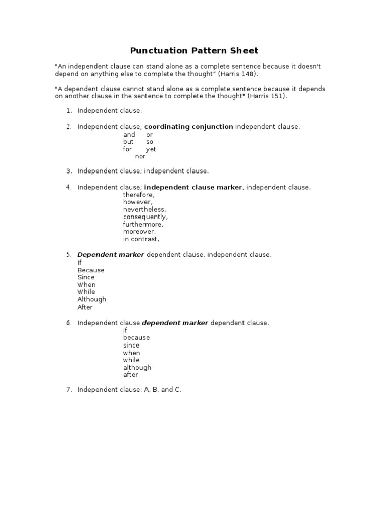 Punctuation Pattern Sheet