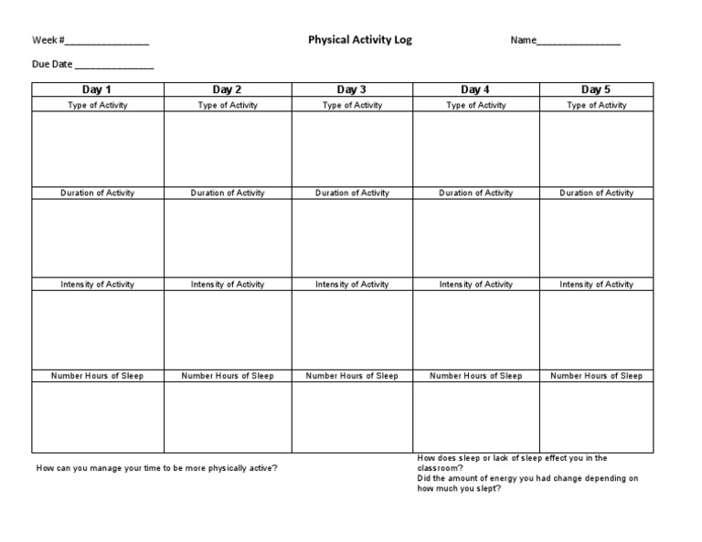 Weekly Physical Activity Log Template | PDF | Career & Growth