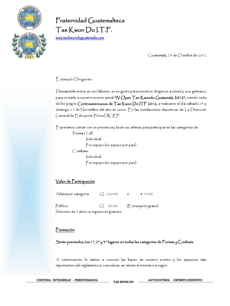Invitación Oficial | PDF | Taekwondo | Deportes