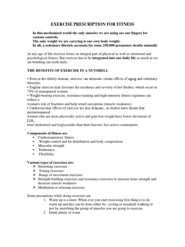 Exercise Prescription For Fitness | PDF | Physical Exercise | Physical ...
