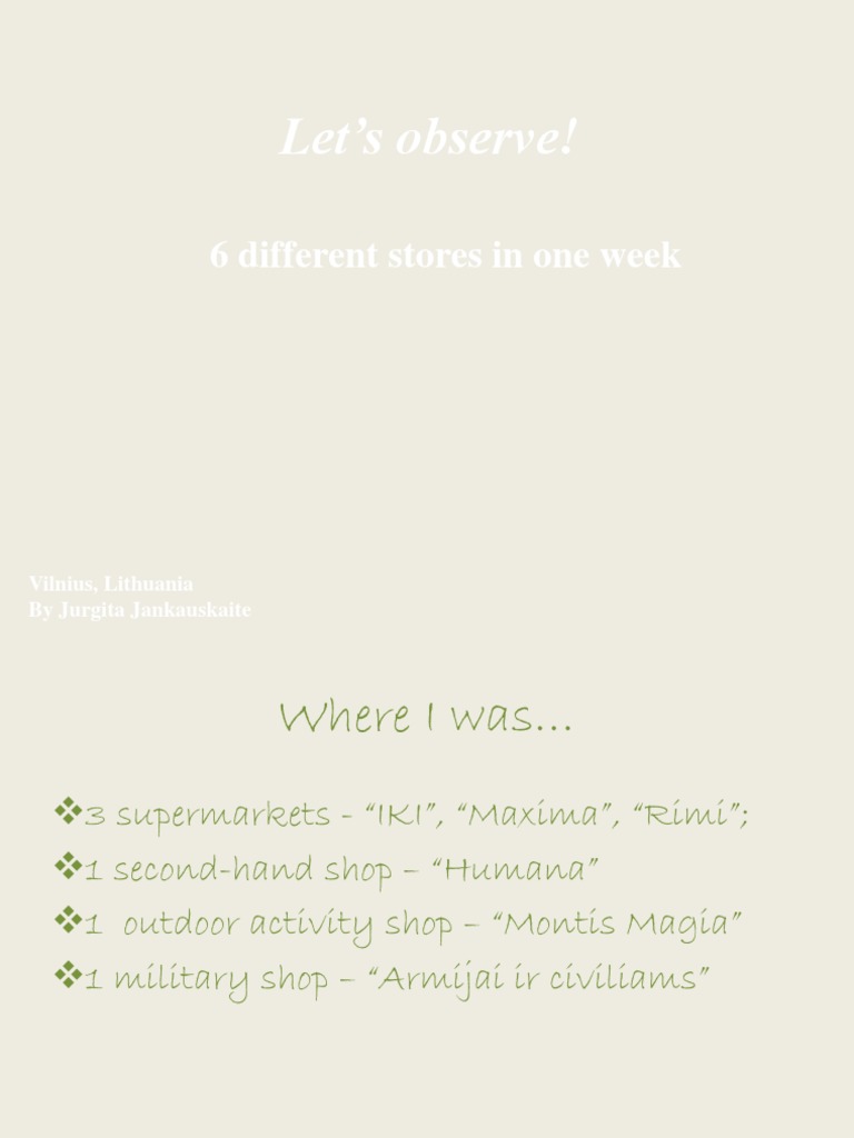 Let's Observe!: 6 Different Stores in One Week | PDF | Sales | Retail