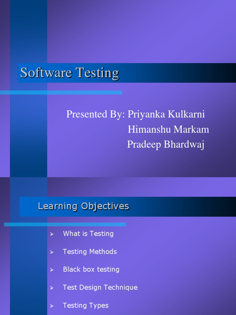 Software Testing Presented By Priyanka Kulkarni Himanshu Markam Pradeep Bhardwaj Pdf