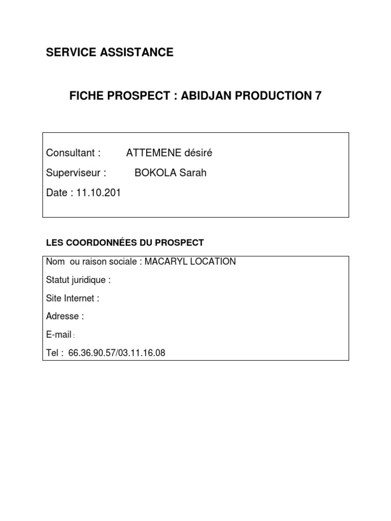 Fiche Prospect Standard | PDF