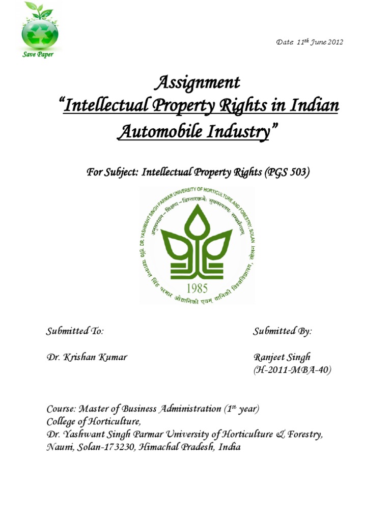 IPR - Assignment - Intellectual Property Rights in Indian Automotive Industry | PDF | Car ...