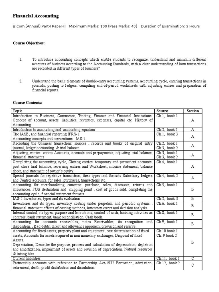 Financial Accounting Course Outline | PDF | Business Economics | Economies