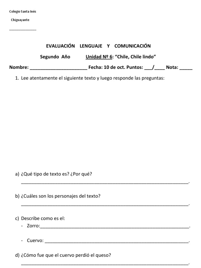 Eval Lenguaje 2º Unidad 6 | PDF | Ciencias sociales