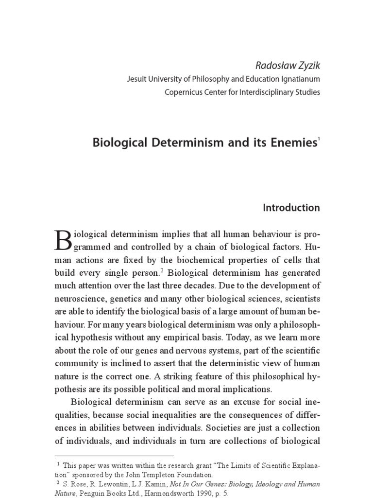 Biological Determinism and Its Enemies | PDF | Free Will | Determinism