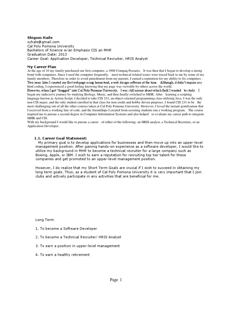 Career Plan Template | PDF | Programmer | Mentorship