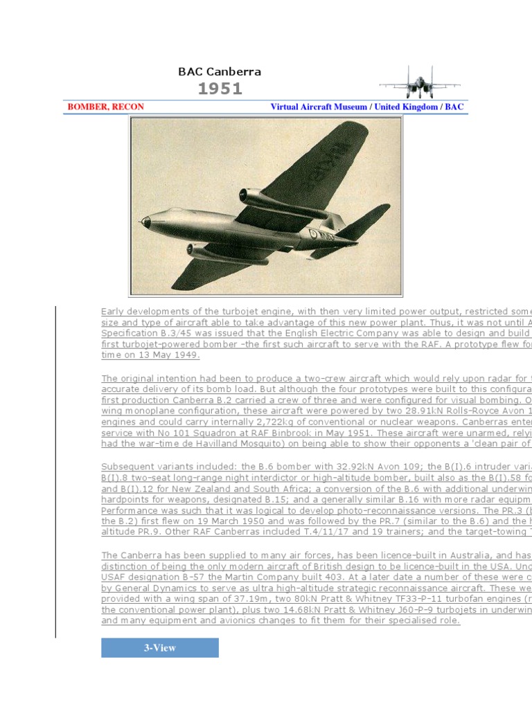 BAC Canberra: Bomber, Recon | PDF | Wing Configurations | Aviation