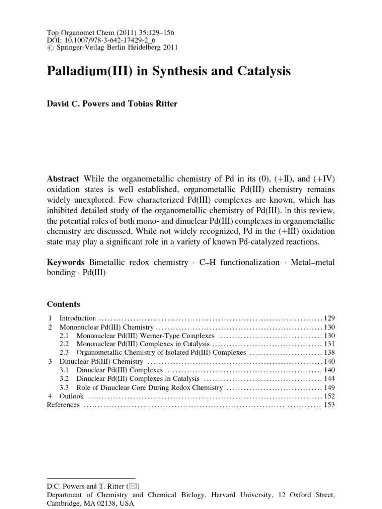 Palladium (III) in Synthesis and Catalysis | PDF | Palladium ...