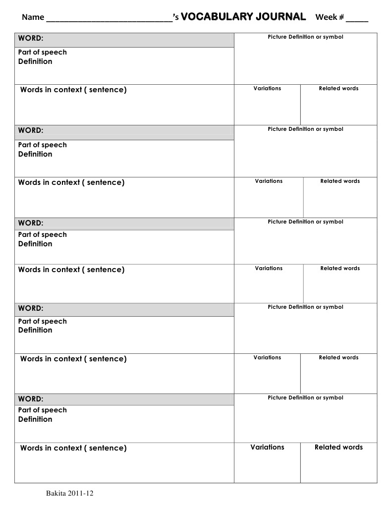 Vocabulary Journal Template 2011-12 | PDF