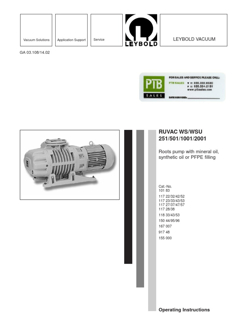 Ruvac Ws/Wsu 251/501/1001/2001: Leybold Vacuum | PDF | Pump | Switch