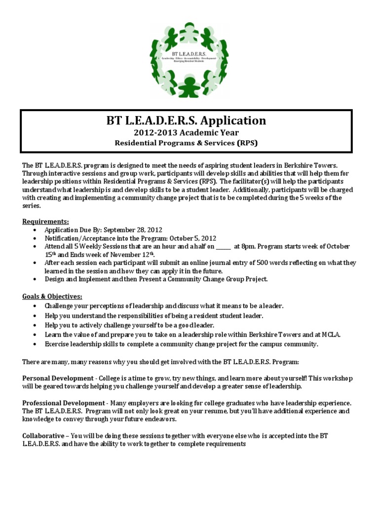 BT LEADERS Program Application | PDF | Leadership | Cognitive Science