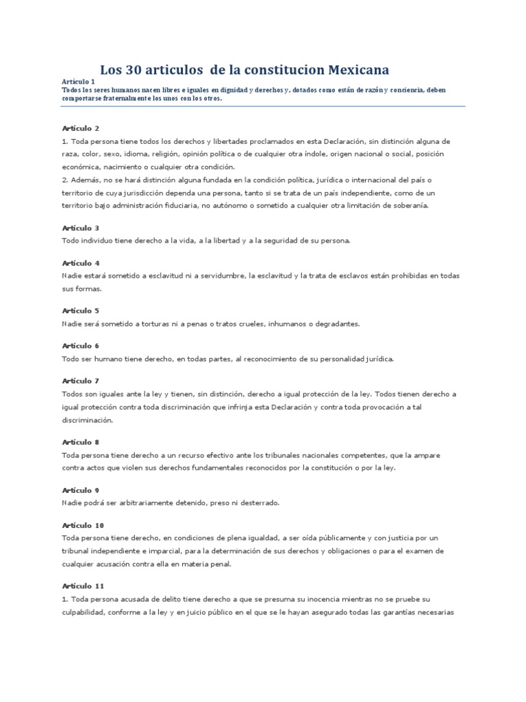 Los 30 Articulos de La Constitucion Mexicana | Derechos | Libertad Los 30 Articulos de La Constitucion Mexicana | Derechos | Libertad