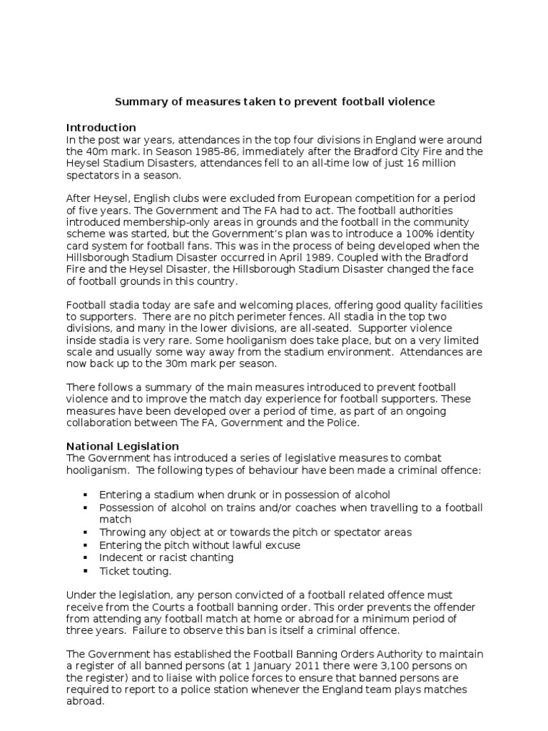 Measures Prevent Football Violence | PDF | Stadium | Closed Circuit ...