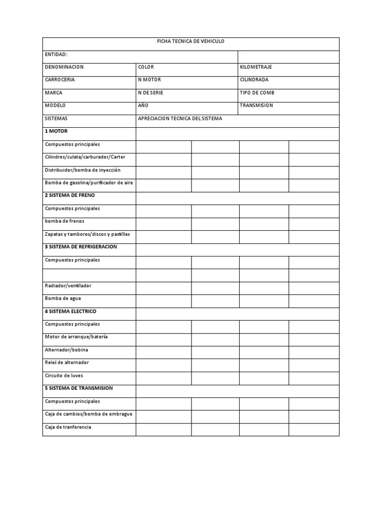 Ficha Técnica de Vehículo Detallada | PDF