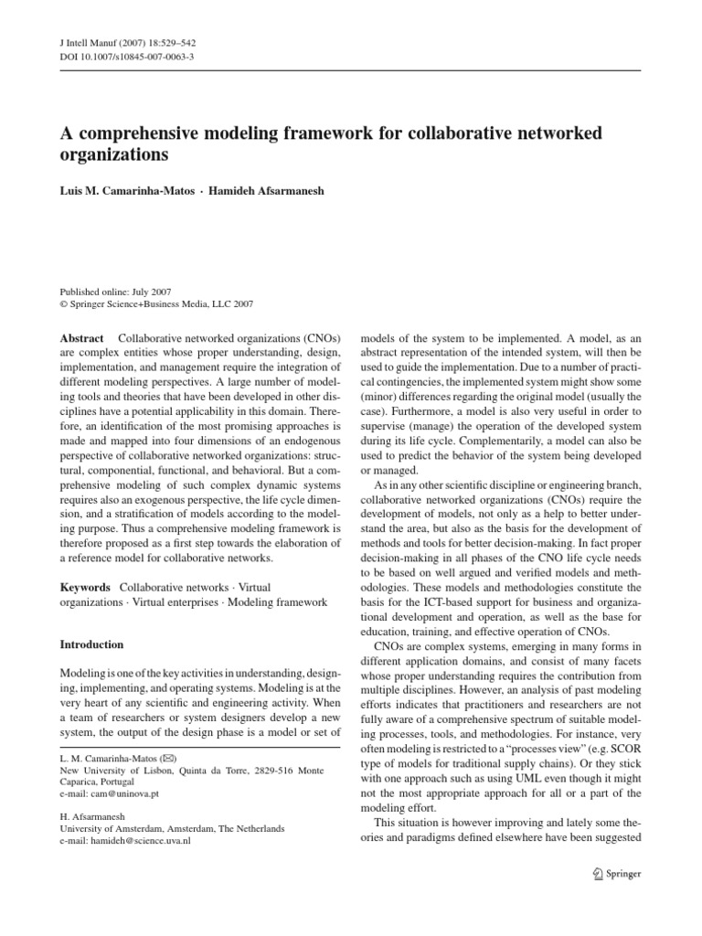A Comprehensive Modeling Framework For Collaborative Networked Organizations | PDF | Business ...