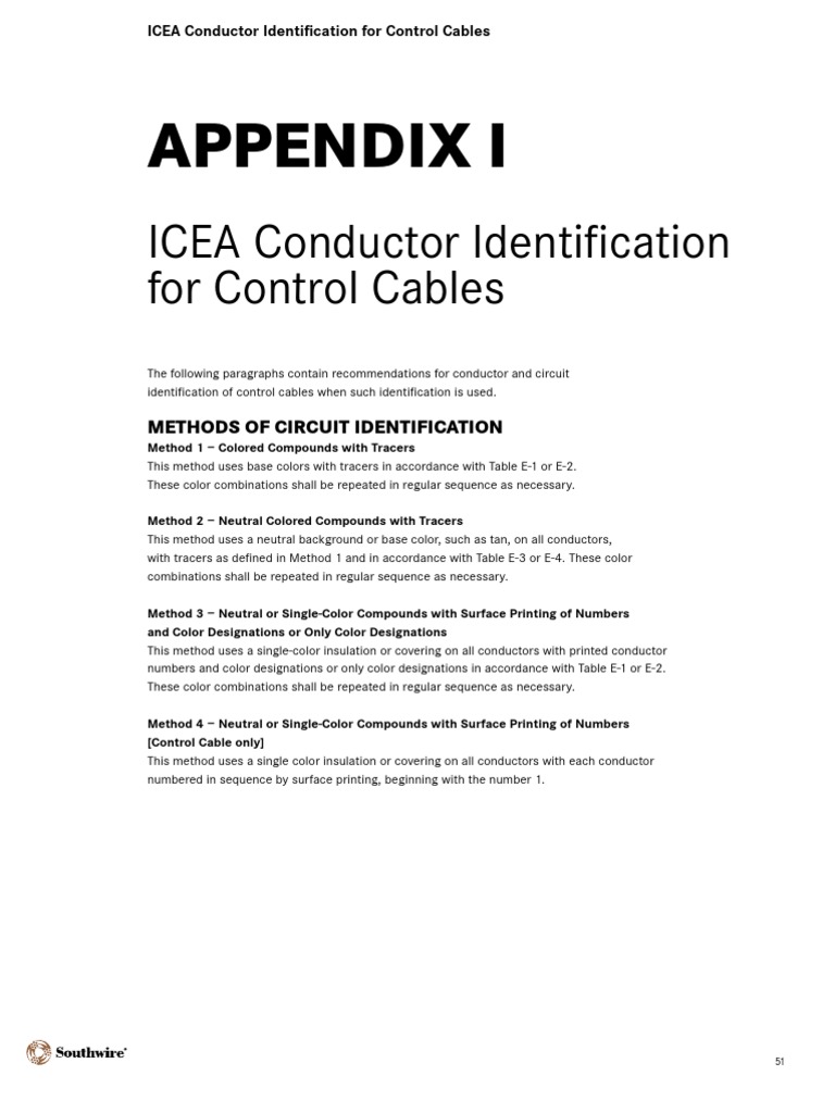 Cables - ICEA Color Code Charts | Green | Red