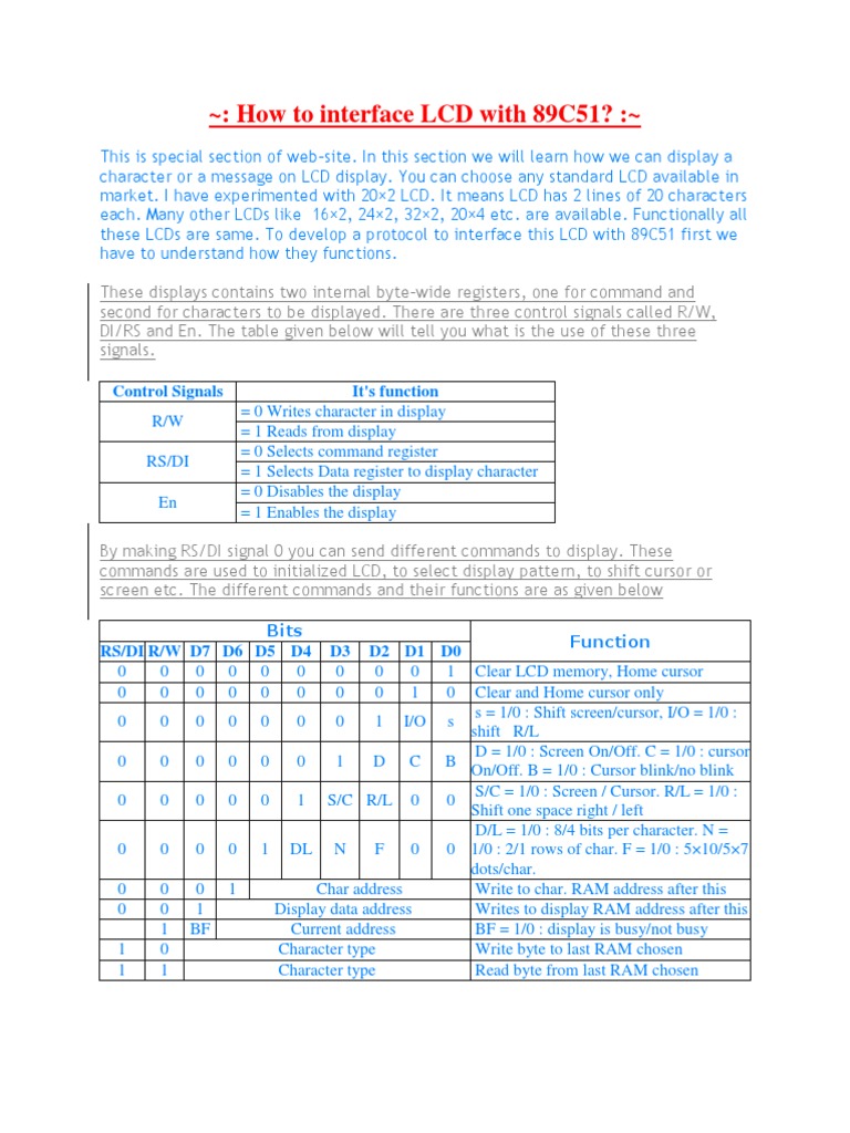 How To Interface LCD With 89C51 | PDF | Liquid Crystal Display | Digital Electronics