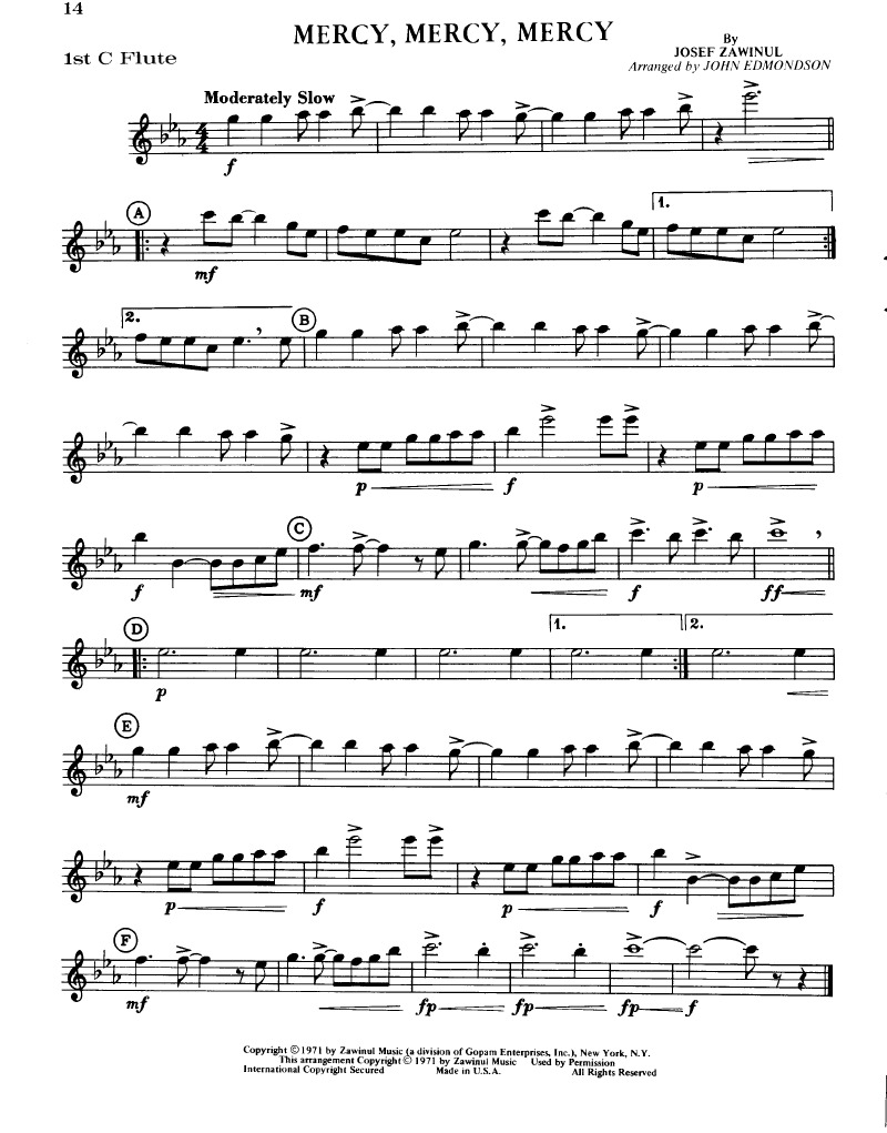 Partition Mercy Mercy Mercy Joe Zawinul - lasopascott