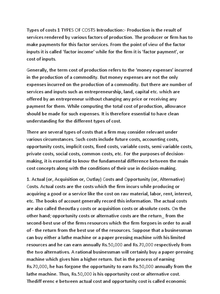 Types of Costs 1 TYPES of COSTS Introduction | PDF | Marginal Cost | Cost