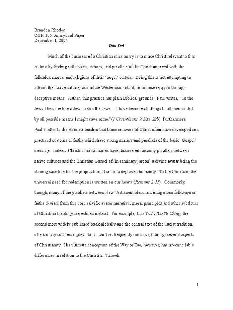 Dao Dei (Daoism and Christ) | PDF | Laozi | Tao