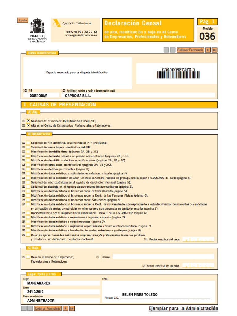 Modelo 036. DECLARACIÓN CENSAL | PDF | Business