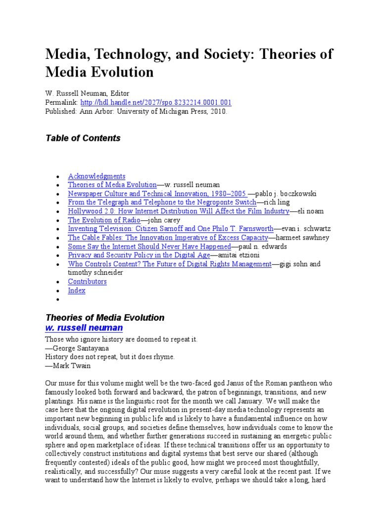Media Evolution | PDF | Television | Mass Media