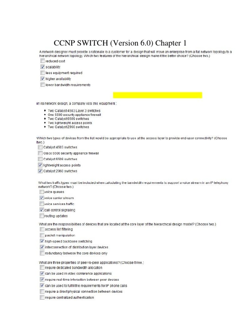 CCNP Switch Chapter 1 To 4 Exam Answers | PDF