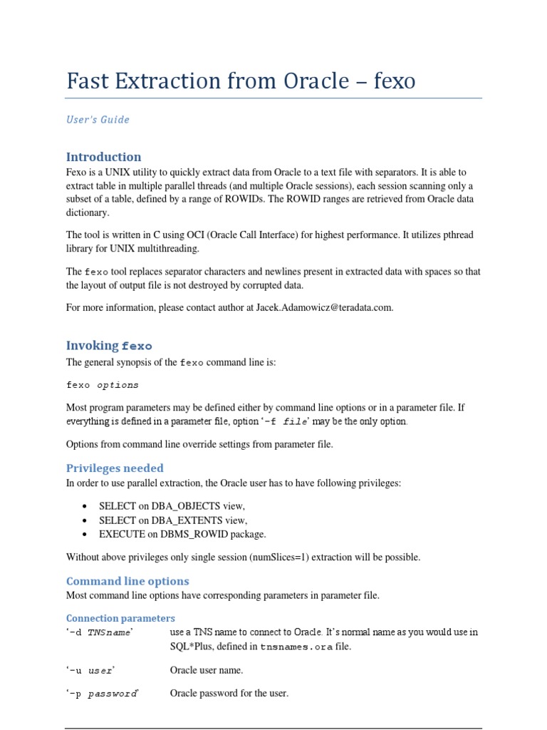Fexo Users Guide | Download Free PDF | Oracle Database | Command Line Interface