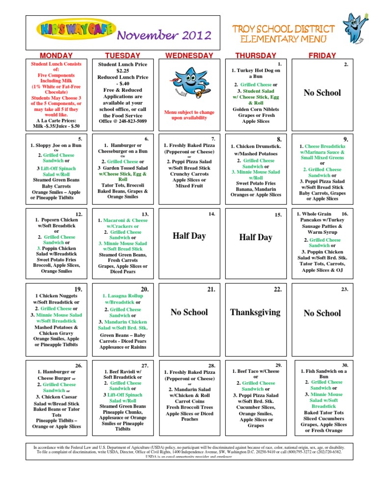 Elementary School Lunch Menu | PDF | Salad | Hamburgers