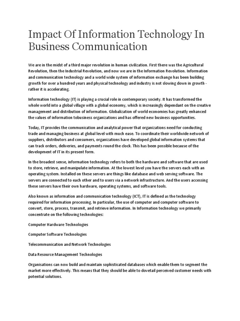 Impact of IT on Business Communication | PDF | Voice Over Ip ...