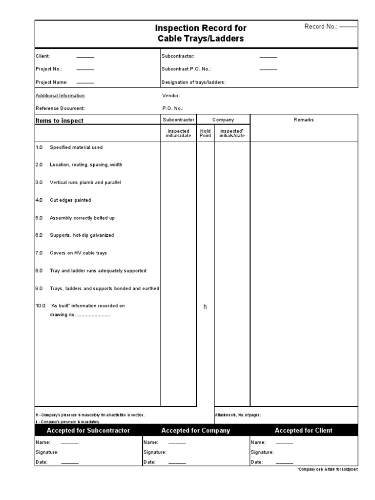 Cable Tray & Ladder ITP | PDF