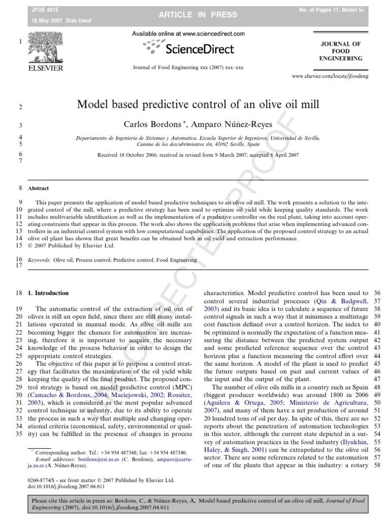 Model Based Predictive Control of An Olive Oil Mill | PDF | Programmable Logic Controller | Scada