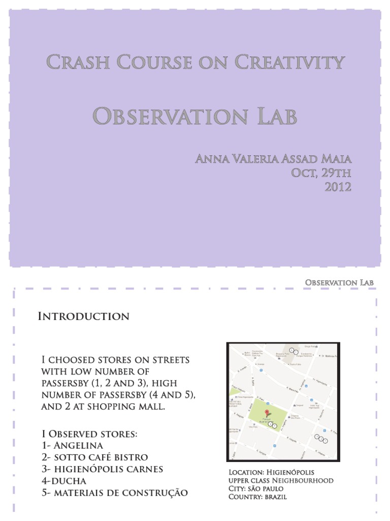 Crash Course On Creativity: Observation Lab | PDF | Restaurant And Catering | Consumers