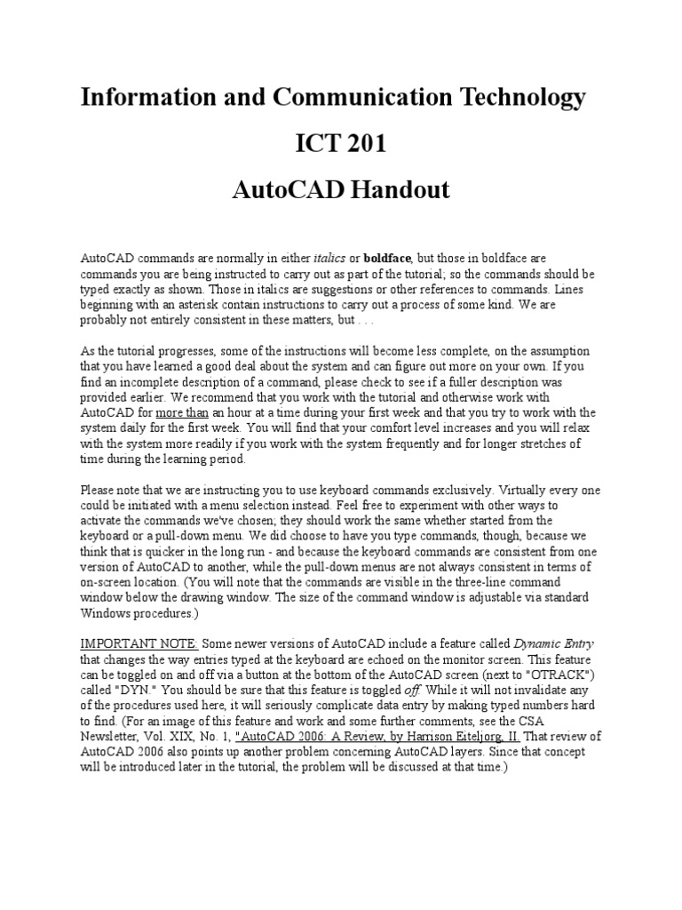 AutoCAD Tutorial Handout | PDF | Cartesian Coordinate System | Command ...