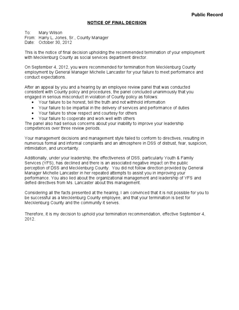 Notice of Final Decision | PDF