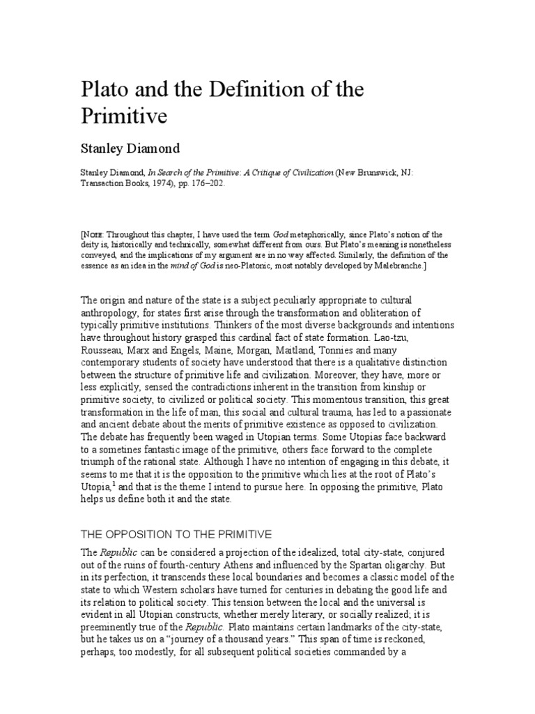 Stanley Diamond - Plato and The Definition of The Primitive | PDF ...