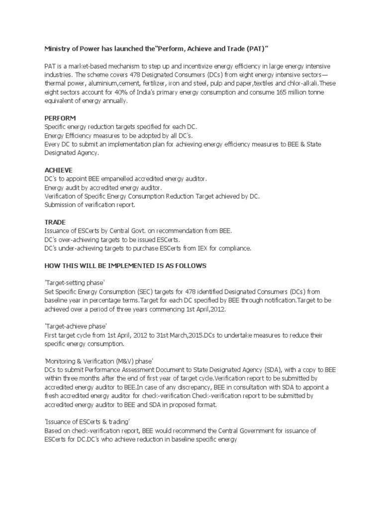 Perform, Achieve and Trade (PAT) Scheme: A Market-Based Mechanism to ...