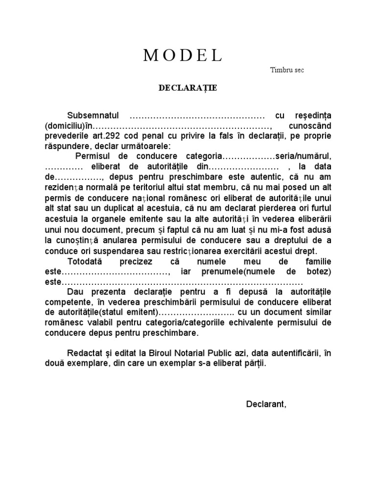 Declaratie Lettertype Declarație Oficială Privind Utilizarea în