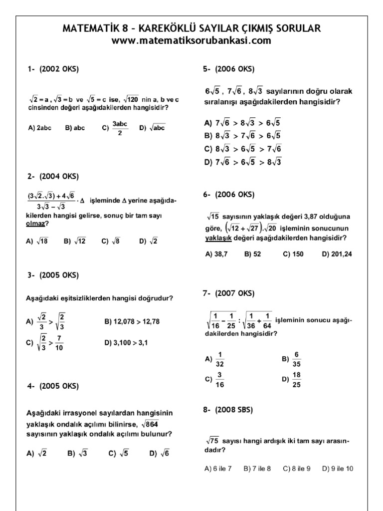 Sinif Kareköklü Sayilar | PDF